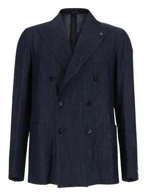 Tagliatore Double-breasted Peak Lapel Denim Jacket - Multicolor