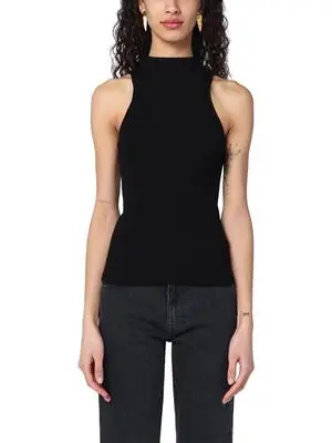 ROBERTO COLLINA Ribbed High Neck Sleeveless Top - Black