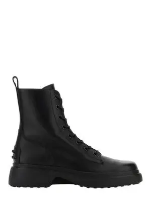 TOD'S Leather Platform Combat Boots - Black