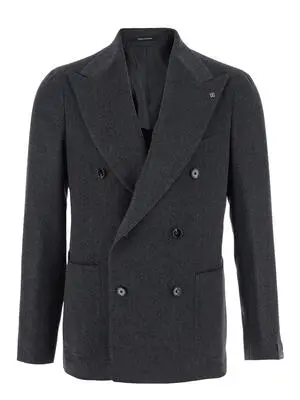 Tagliatore Grey Double-breasted Peak Lapel Jacket In Wool And Cashmere - Multicolor
