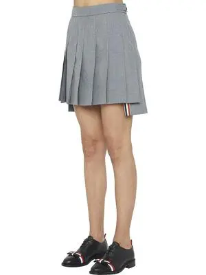 THOM BROWNE Thom Browne Pleated Wool Mini Skirt With Tricolor Band