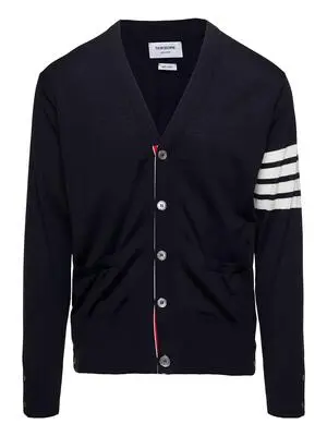 Thom Browne Thom Browne Long Sleeve Wool V-Neck Cardigan Multicolor