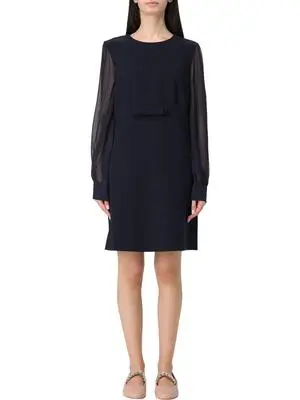 Max Mara Sheer Sleeve Bow Detail Dress - Blue