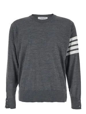 Thom Browne Thom Browne Crew Neck Sweater With 4-Bar Detail Gray