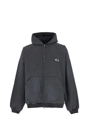 Balenciaga Grey Cotton Logo Detail Zip-up Hoodie - Multicolor