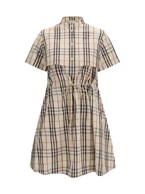 Burberry Cotton Check Dress With Drawstring Waist - Cream