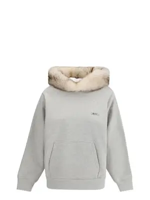 Prada Prada Hoodie With Shearling Lined Hood Gray