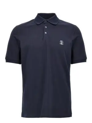 Brunello Cucinelli Logo Piqué Polo Shirt - Blue