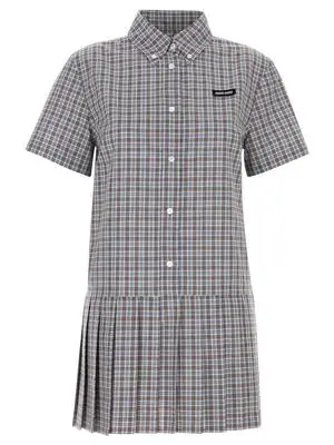 Miu Miu Pleated Plaid Shirt Dress - Red