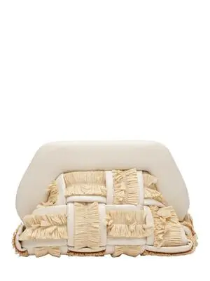 THEMOIRÃ¨ Themoirè Small Tia Clutch With Raffia Inserts - Cream