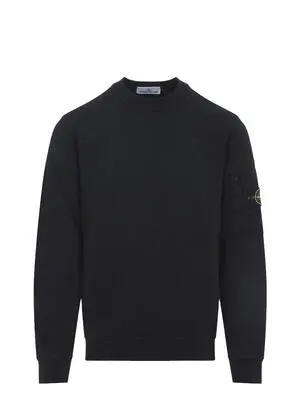 Stone Island Crew Neck Long Sleeve Cotton Sweatshirt With Patch Detail - Black