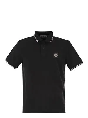 Stone Island Slim Fit Short Sleeve Polo Shirt With Compass Patch - Black