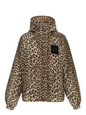 GANNI GANNI Leopard Print Recycled Nylon Hooded Windbreaker Multicolor