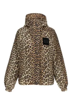 GANNI Leopard Print Recycled Nylon Hooded Windbreaker - Multicolor