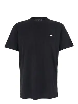 Dsquared2 Crewneck T-shirt With Patch Logo On The Front In Cotton - Black