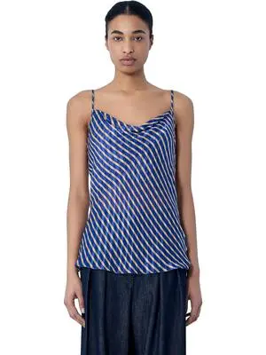 Dries Van Noten DRIES VAN NOTEN Diagonal Stripe Cowl Neck Camisole Blue