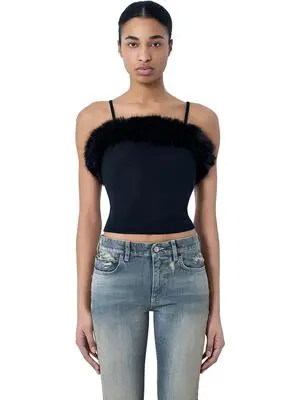 Balenciaga Faux Fur Trim Camisole - Black