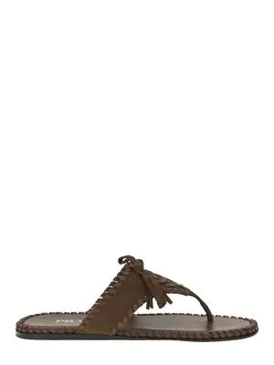 Prada Suede Thong Sandals With Tassel Detail - Brown