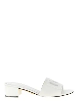 Dolce & Gabbana Dolce & Gabbana Calf Leather DG Logo Heeled Sandals White