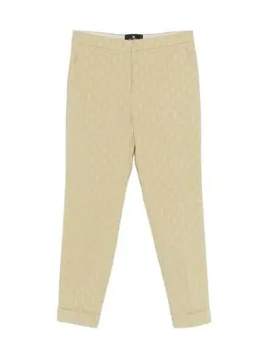 Etro Cropped Cotton Jacquard Trousers With Micro Paisley Motif - Multicolor