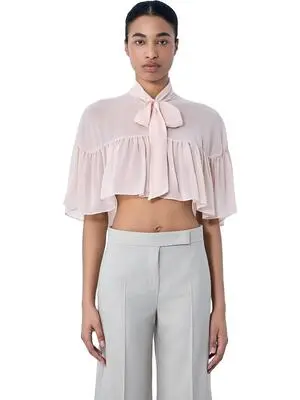 Max Mara Silk Chiffon Cropped Blouse With Tie Neck - Pink