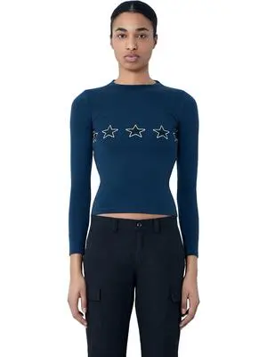 BALENCIAGA BALENCIAGA Crewneck Ribbed Long Sleeve Top With Star Embroidery