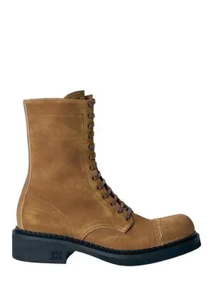 Miu Miu Suede Lace-up Boots - Brown