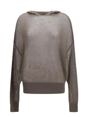 Rick Owens Semi-sheer Knit Hoodie With Ribbed Details - Gray