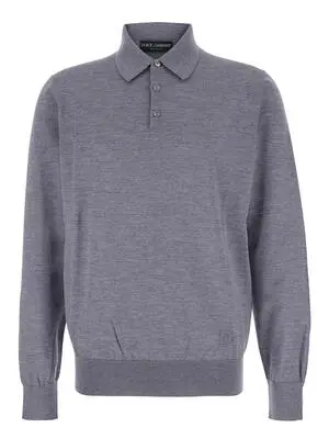 Dolce & Gabbana Dolce & Gabbana Men Grey Polo Shirt With Classic Collar And Tonal Logo Embroidery On The Front In Wool Man Multicolor