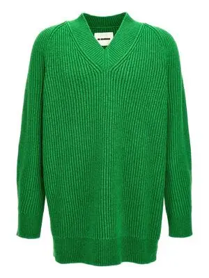 JIL SANDER Oversized V-neck Sweater - Green