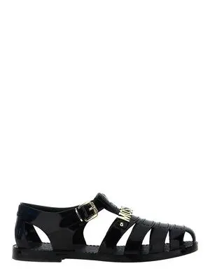 Moschino Jelly Sandals With Metal Logo - Black