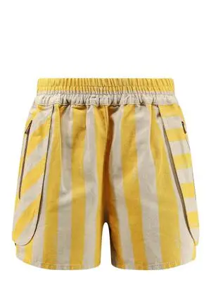 Fendi Striped Cotton Linen Shorts With Iconic Pequin Motif - Multicolor