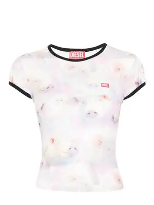 DIESEL® Off- Printed Polyester Blend Ringer T-shirt - White