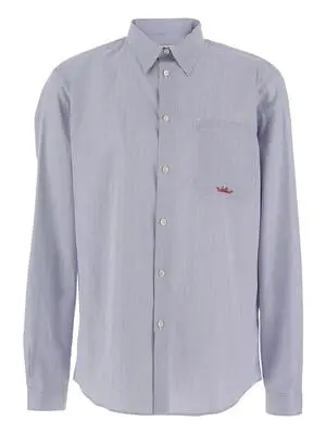 Valentino Garavani Light Blue Shirt With Classic Collar And All-over Striped Motif In Cotton - Multicolor