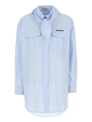 Miu Miu Striped Shirt With Bow Detail - Blue