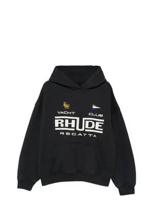 Rhude Cotton Logo Detail Drawstring Hoodie - Black