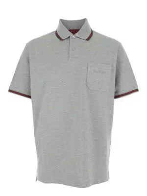 Gucci Polo With Web Detail And Lettering Logo On The Front In Grey Wool Blend For - Multicolor
