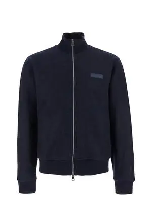 Givenchy Wool Cashmere Blend High Neck Zip-up Jacket With Logo Patch - Multicolor