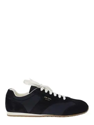 Prada Suede And Fabric Lace-up Sneakers - Blue