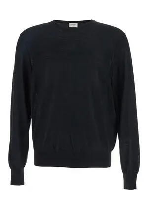 Saint Laurent Crewneck Cashmere Sweater With Cassandre Detail - Black