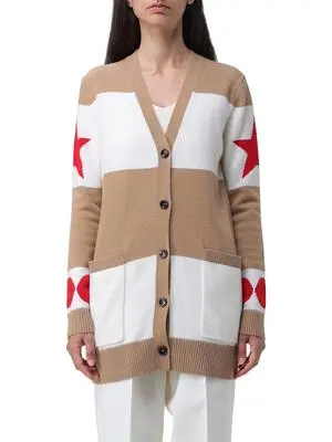 Max Mara Camel, White, And Red Star Embellished Wool Cardigan - Brown