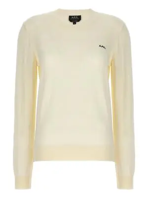 A.p.c. A.P.C. Victoria Crew Neck Sweater With Contrast Logo Embroidery Cream