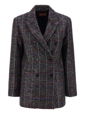 MISSONI MISSONI Sequin Tartan Double-Breasted Blazer