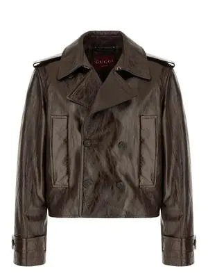 Gucci Double-breasted Leather Jacket - Multicolor