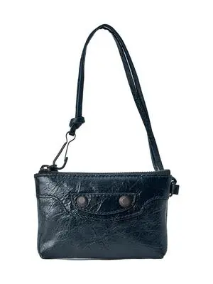 Balenciaga Textured Leather Zipped Pochette With Adjustable Strap - Black