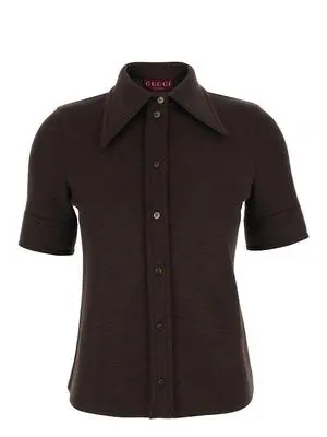 Gucci Wool And Cotton Blend Polo Shirt - Brown