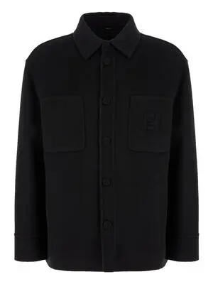 Fendi Black Textured Jacket With Logo Detail - Multicolor
