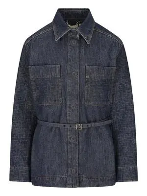 Fendi Denim Shirt Jacket With Quilted Ff Motif - Blue
