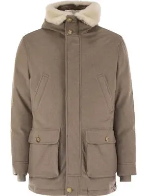 Brunello Cucinelli Wool Parka With Fur Collar And Down Filling - Multicolor
