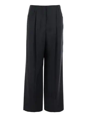FENDI Wool Wide Leg Pants With Front Pleats